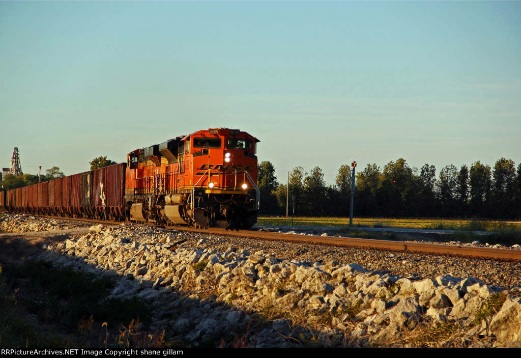 BNSF 9269 Heads up a Sb ore train.
